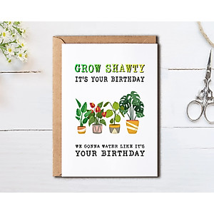 OystersPearl Grow Shawty It's Your Birthday Card - Funny Plants Birthday Card - Plant Lady Birthday Greeting Card - Plant's Card - Birthday Card