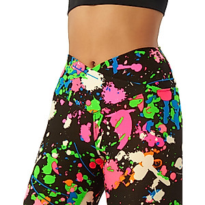 sissycos Women's 80s Neon Crossover Leggings Artistic Splash High Waisted Buttery Soft Printed Tights (Neon Fusion Splash, Large)