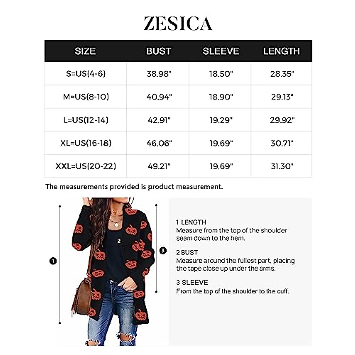 ZESICA Women's 2023 Fall Winter Long Sleeves Open Front Leopard Print Knitted Sweater Cardigan Coat Outwear,Pumpkin,Medium