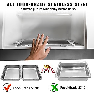 EVGTTI Chafing Dish Buffet Set, 2 Pack 8 Qt, Stainless Chafer w/ 4 Half Size Pans, Rectangle Catering Warmer Server w/Lid Water Pan Folding Stand Fuel Tray Holder Clip, at Least 8 People Each