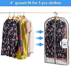 Mskitchen Hanging Clothes Bag with 4" Gusseted Garment Bag (Set of 6) for Storage Suit Bag for Closet Clear Dress Covers for Suits, Sweaters, Shirts - 24"x 40"x 4"/ 6 Pack