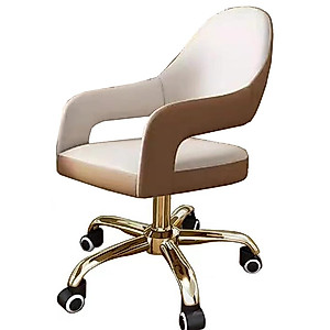 Leather Office Chair, Mid Century Desk Chair with Wheels and Ergonomic Armrests, Adjustable Swivel Rolling Task Chair, Upholstered Leisure Arm Chair for Home Office (Color : /White B)