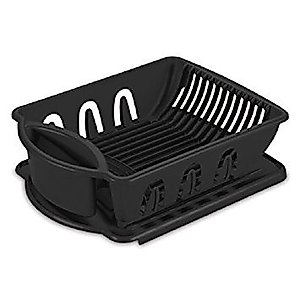 Sterilite 2 Piece Sink Set, With Drainboard for Drying, Holds Clean Dishes in the Kitchen such as Plates, Cups, Bowls, and Silverware, Black, 6-Pack