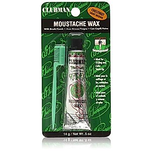 Clubman Pinaud Moustache Wax with Comb Applicator, For Styling & Color Enhancement, Chestnut, 0.5 Oz