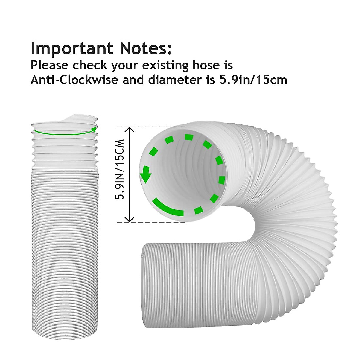 Hisiruil Air Conditioner Exhaust Hose, Portable AC Vent Hose with 5.9" Diameter Anti-Clockwise Thread & Length up to 80" AC Vent Replacement Tube Compatible with Most Portable Room Air Conditioners