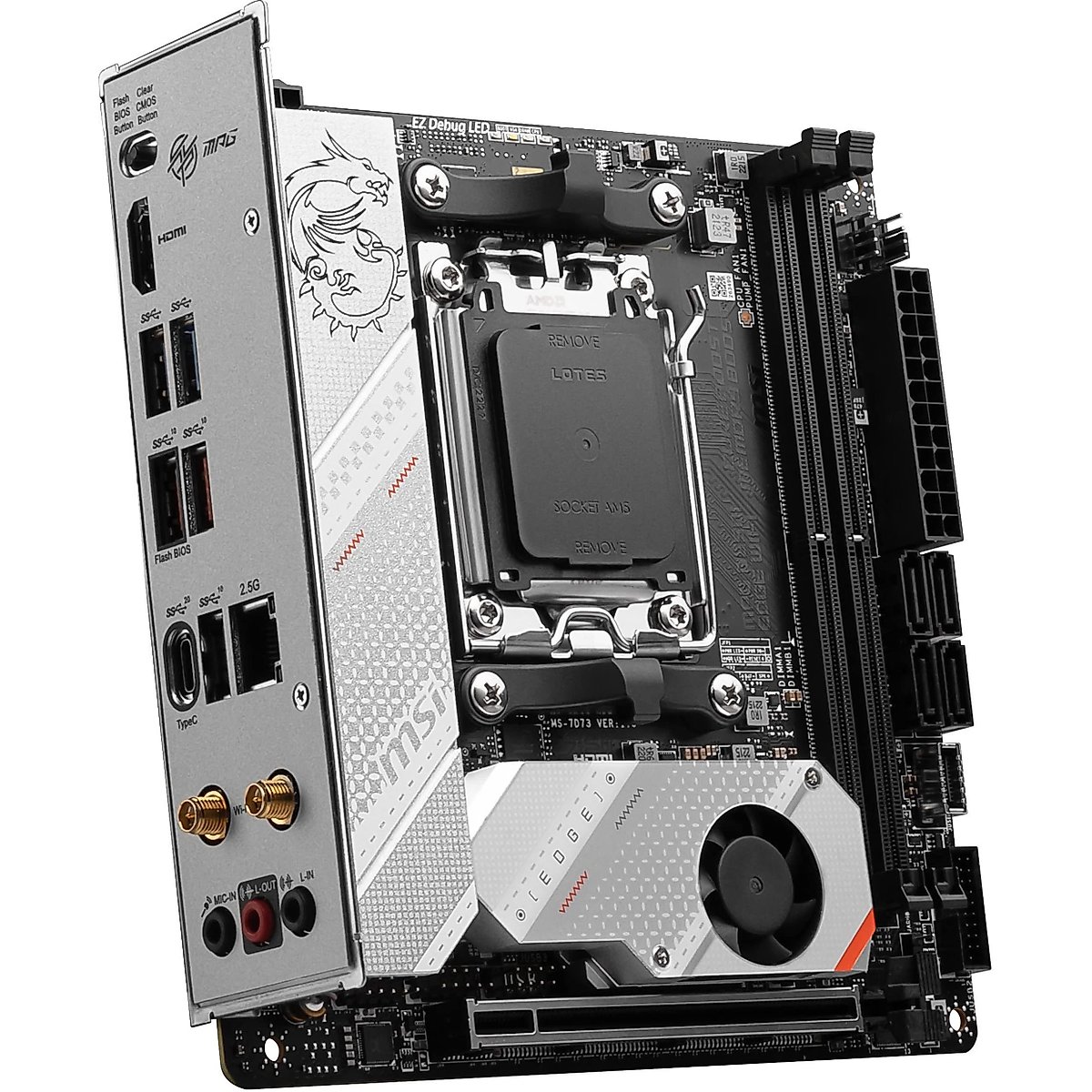MSI MPG B650I Edge WiFi Gaming Motherboard (AMD Ryzen 9000/8000/7000 Series Processors, AM5, DDR5, PCIe 4.0, M.2, SATA 6Gb/s, USB 3.2 Gen 2, HDMI, Wi-Fi 6E, Bluetooth 5.3, 2.5Gbps LAN, Mini-ITX)
