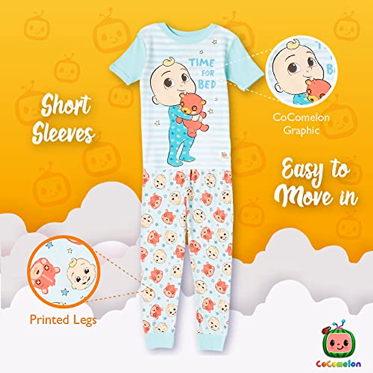 CoComelon Boys’ 4-Piece Snug-Fit Cotton Pajamas Set, Time for Bed, 5T