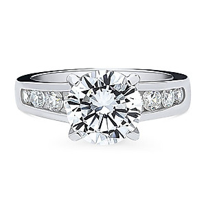 BERRICLE Sterling Silver Solitaire Wedding Engagement Rings 2.7 Carat Round Cubic Zirconia CZ Cocktail Promise Ring for Women, Rhodium Plated Size 7