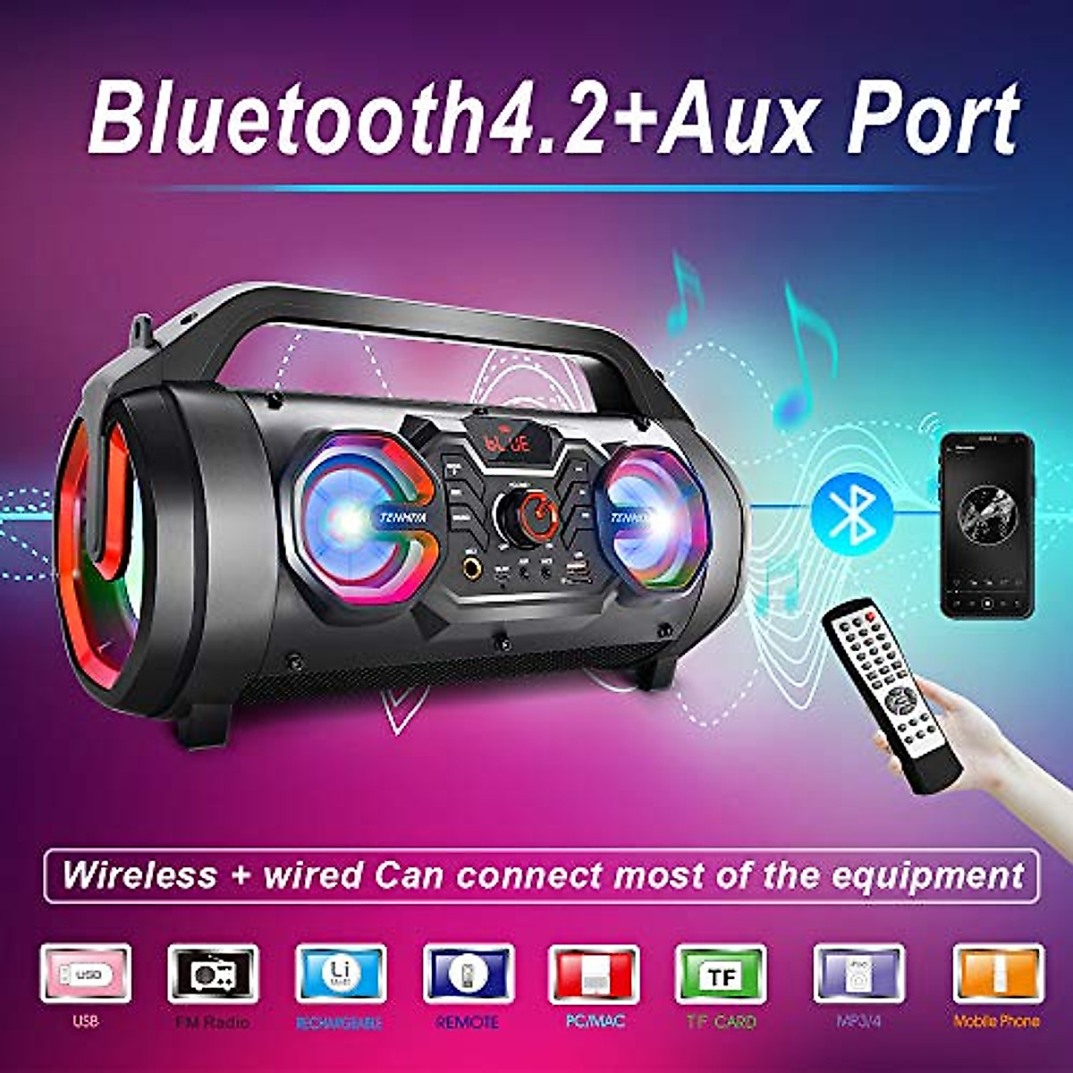 Portable Bluetooth Speaker with Subwoofer, Wireless Speakers with Booming Bass, FM Radio, RGB Lights, EQ, Stereo Sound, 10H Playtime, 30W Loud Speaker for Home, Outdoor, Party, Camping, Travel