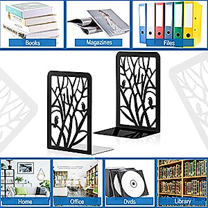 3 Pairs Metal Bookends for Shelves Decorative Tree Book Holder Leaf Bookends Geometrical Art Design Book Stopper for Book Divider Decorative Holder, Home, Office, School Supplies (Black, Tree Shadows)