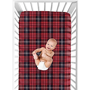 Red and Black Woodland Plaid Flannel Baby or Toddler Fitted Crib Sheet for Rustic Patch Collection by Sweet Jojo Designs
