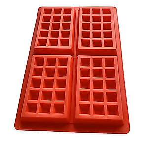 Silicone Waffle Mold for Baking, Non Stick, Dishwasher Safe, Square Shape Set of 2, Red