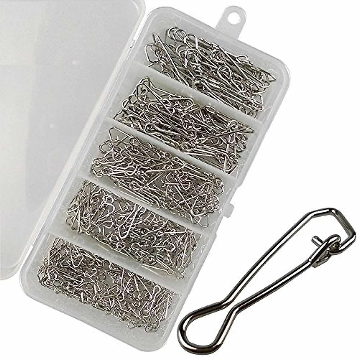 HiUmi 260pcs/box Hooked Snaps Stainless Steel Sea Fishing Tackle Hook Lure Connector Fishing Swivel Safety Snap Pin Pesca