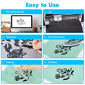 Black Heat Transfer Vinyl 12" x 35ft Black HTV Vinyl Roll, Heat Transfer Vinyl for T Shirts, Black Iron on Vinyl for Cricut & Cameo, Silhouette, Easy to Cut & Weed