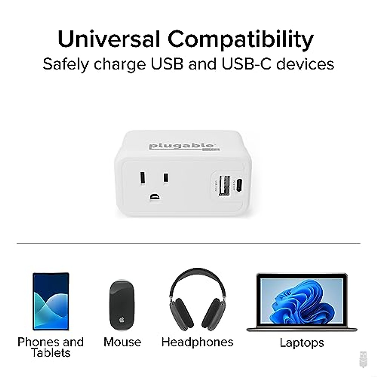Plugable Wall Outlet Extender with 1x USB-C and 1x USB, 32W USB C Charger Block, USBC Fast Charger for iPhone 13/14, Travel, Home, Office, Cruise Ship