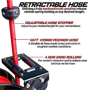 ReelWorks Air Hose Reel 3/8" Inch x 50' Foot Heavy Duty Industrial Max 300PSI Flex Hybrid Polymer Hose