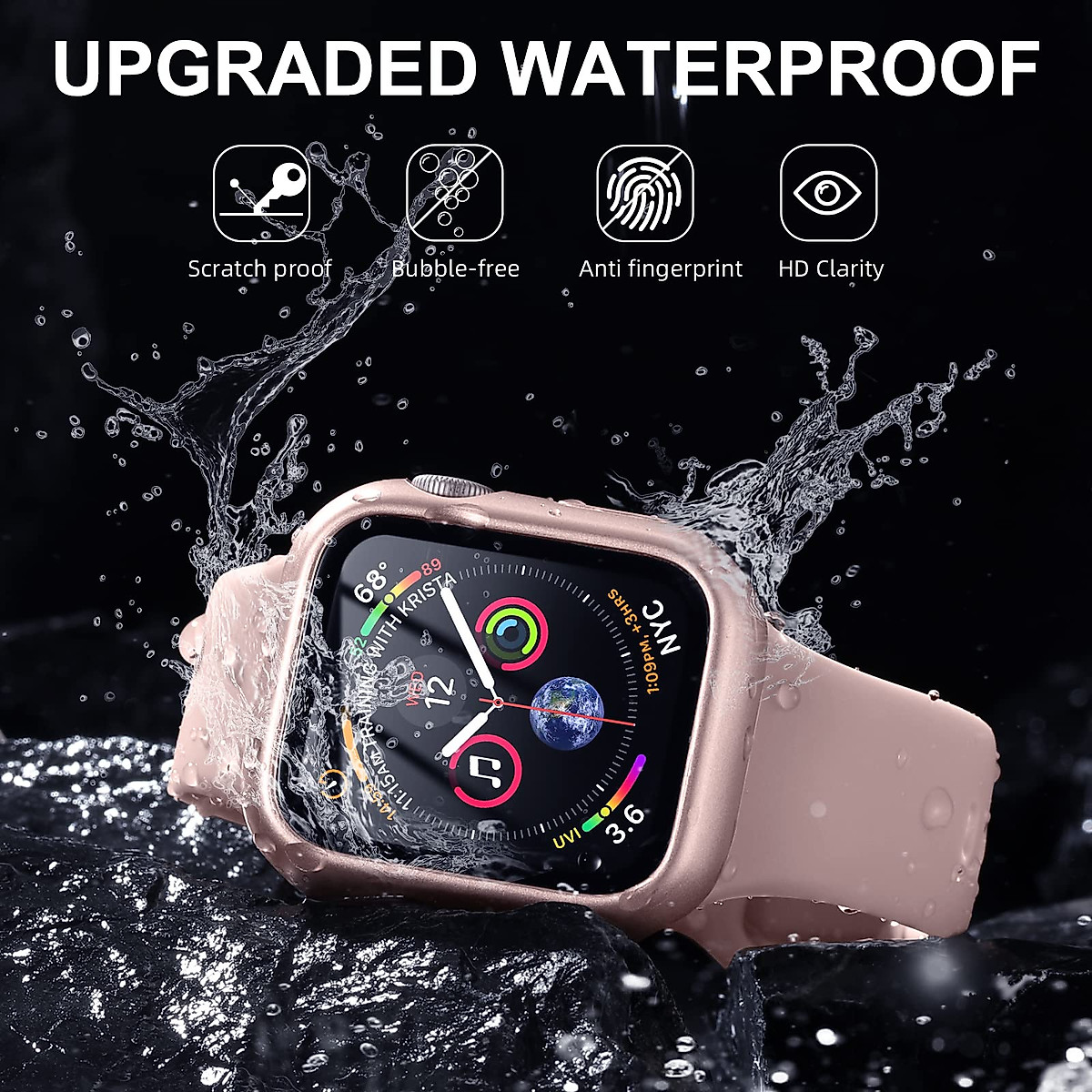 Charlam Compatible with Apple Watch Case 40mm iWatch SE Series 6 5 4 with Screen Protector, Full Protective Waterproof Bumper Cases Touch Sensitive Clear Film Screen Cover, Black/Clear/Rose Gold, 40mm
