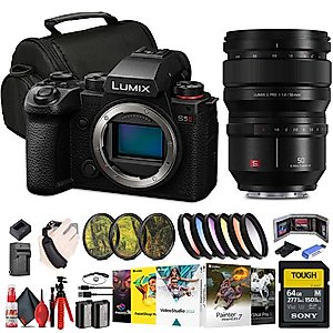 Panasonic Lumix S5 II Mirrorless Camera (DC-S5M2BODY) + Panasonic Lumix S 24-105mm Lens + 64GB Memory Card + Filter Kit + Color Filter Kit + Corel Photo Software + DMW-BLK22 Battery + Bag + More