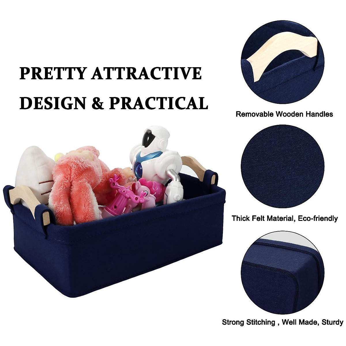 Basket Small Storage Baskets Little Basket Felt Soft Fabric Basket Storage Bins for Books Magazines Newspapers Shelves Storage Basket Collapsible Storage Basket Navy Blue Basket Storage Containers