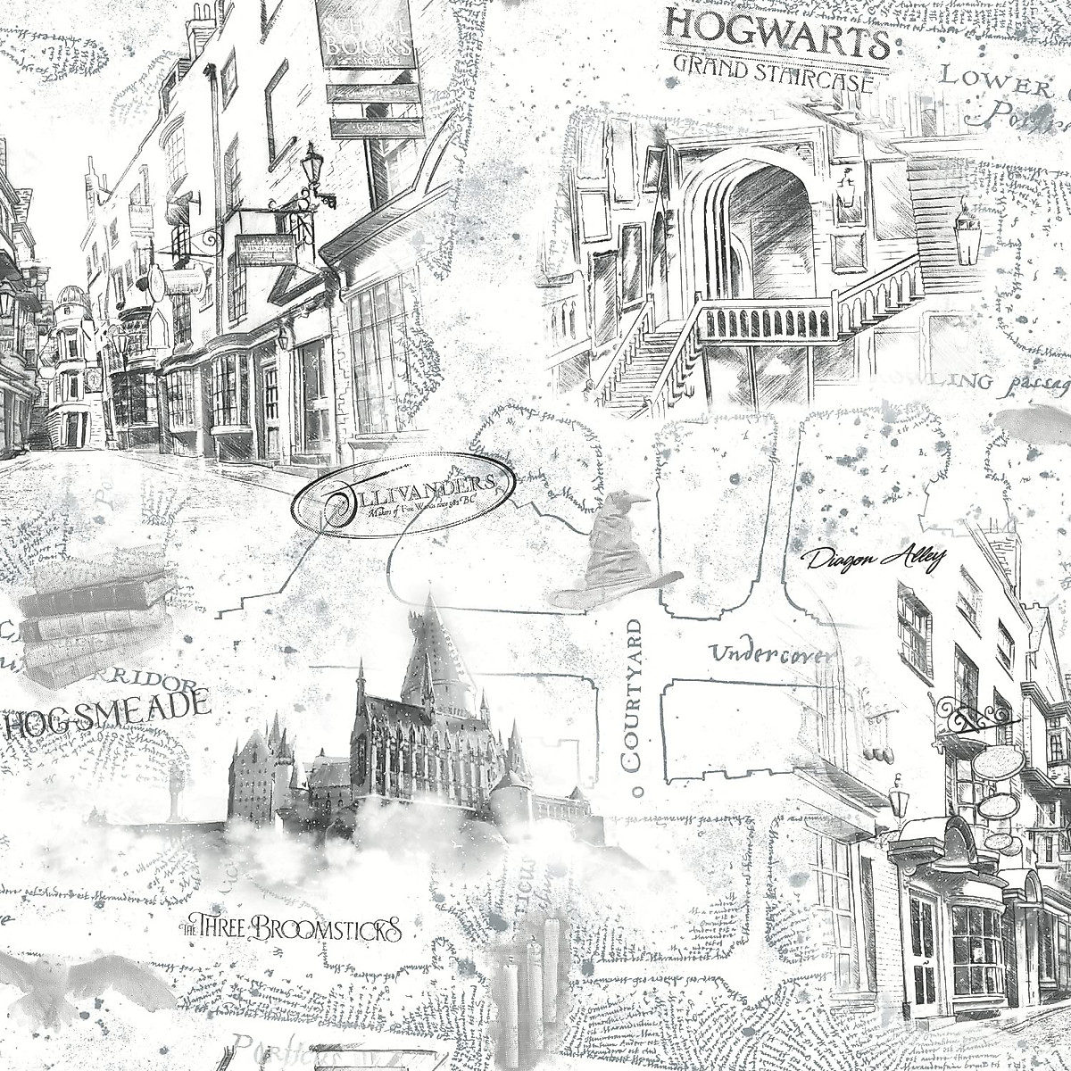 RoomMates RMK12353PL Harry Potter Map Peel and Stick Wallpaper, White, 30 Sq Ft