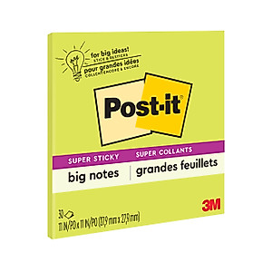 Post-it Super Sticky Big Notes, 11 in x 11 in, 1 Pad, 2X The Sticking Power, Neon Green (BN11G)