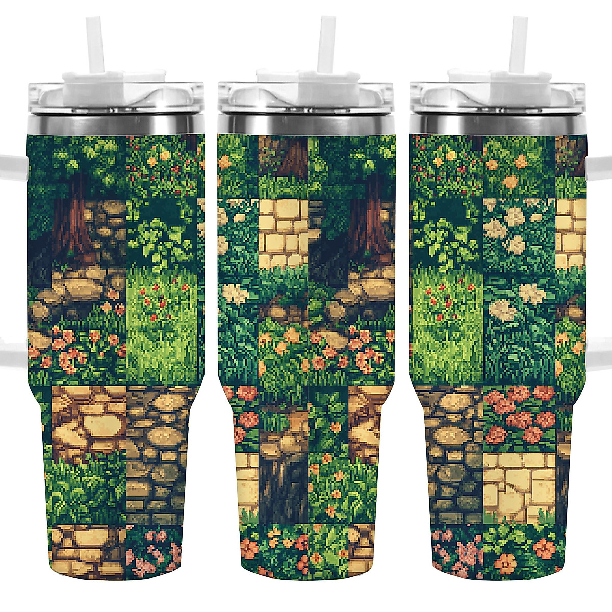 FOCIUZTA 40oz Pixel Art Nature Scenery Tumbler with lid, Travel Coffee Cup, Ideal for Easter, Gaming Enthusiast, Mother Day, and birthday gifts