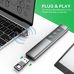 PowerPoint Clickers Wireless Presenter Remote, Presentation Clicker with Red Light, RF 2.4GHz USB Clicker for PowerPoint Presentations Slide Advancer with Volume Control for Mac/Laptop/Computer