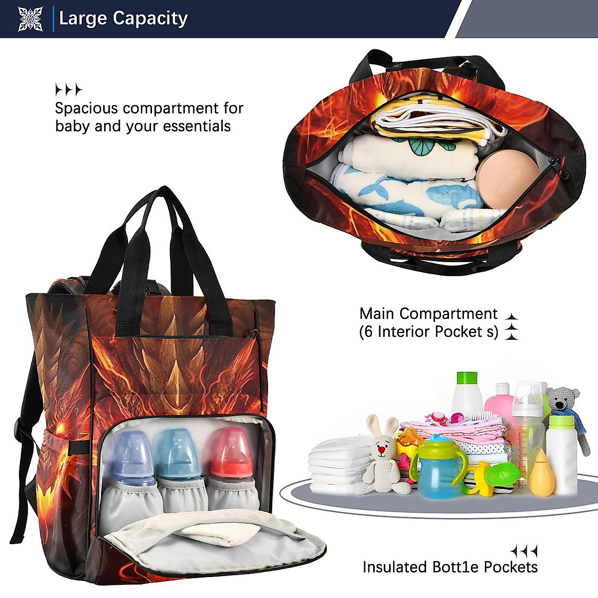 xigua Dragon Head Red Diaper Bag Backpack Multi Function Baby Changing Bags Waterproof Large Capacity Travel Back Pack for Mom Dad