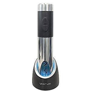 Vinturi Electric Rechargeable Wine Opener with Base and Foil Cutter, Silver