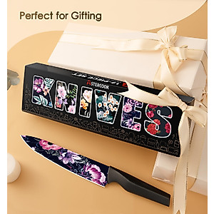 Astercook Knife Set, 12-Piece Flower Kitchen Knives Sets with Blade Guards, Dishwasher Safe, German High Carbon Stainless Steel, Perfect Gifts for Kitchen