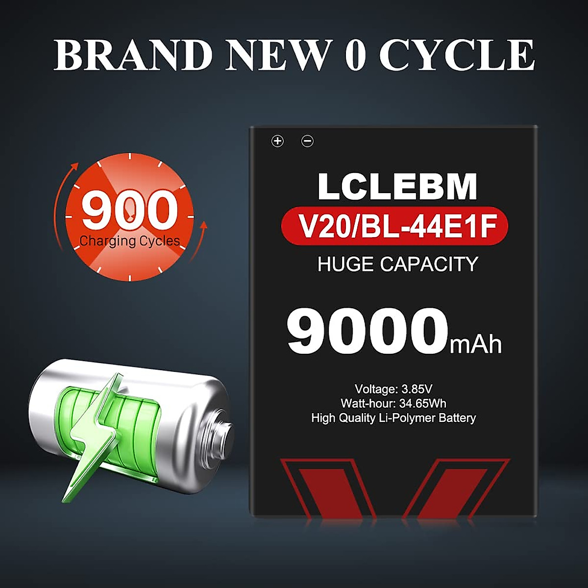 9000mAh LG V20 Extended Battery, Li-ion Polymer Replacement Battery for LG V20, LG V20 Extended Battery BL-44E1F with Black TPU Case for LG H910 H918 V995 LS997