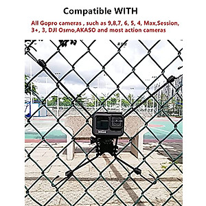 Action Camera Backstop Chain Link Fence Clip Mount Compatible with GoPro Hero 11,10,9,8,7,6,5,4,3,3+,max,Session,Fusion and DJI OSMO AKASO,Suitable for Recording Baseball Softball Tennis