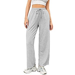 Verdusa Women's Drawstring Elastic Waist Straight Leg Sweatpants Joggers Grey L