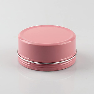 DLIBUY 24 Pcs 150ml 150g Empty Round Pink Aluminum Tin Jars with Screw Lids Cosmetics Lip Balm Containers Pots for DIY Candle Salve Powder Crafts Storage Cans 3x Alu Spoon, 24x Ø 70cm Labels