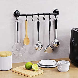 iRomic Suction Cup Hook Rack Bar Rail Hanger Shower Utensil Hook Hooks Organizer for Kitchen Utensils and Bathroom Accessories .,Black.