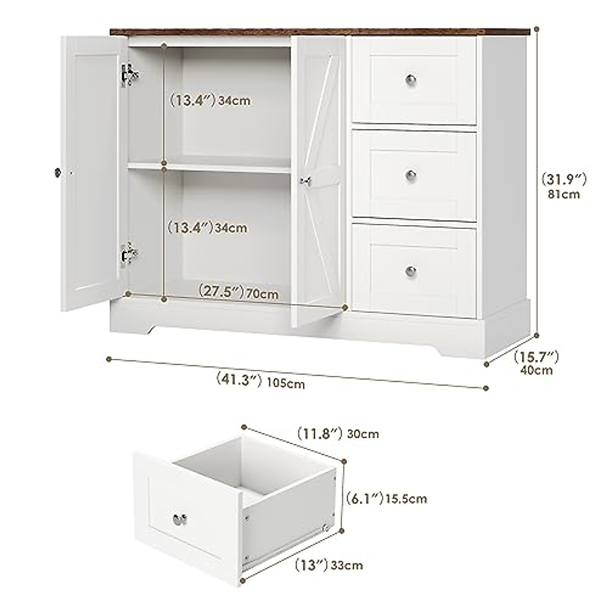 BOTLOG Buffet Cabinet with Storage, Kitchen Sideboard Buffet Storage Cabinet White, Coffee Bar Cabinet with Drawers and Shelves for Kitchen, Dining Room, Living Room, White