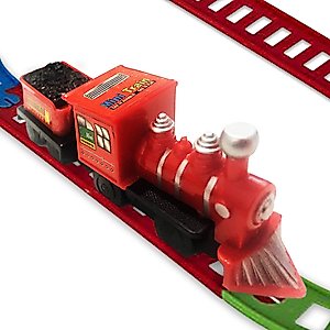 ArtCreativity 8-Piece Wind-Up Train Set for Kids, Toy Train Set with 2 Cars and 6 Tracks Each, Durable Plastic, Cute Christmas Holiday Train for Under The Tree, Great Gift Idea for Boys and Girls