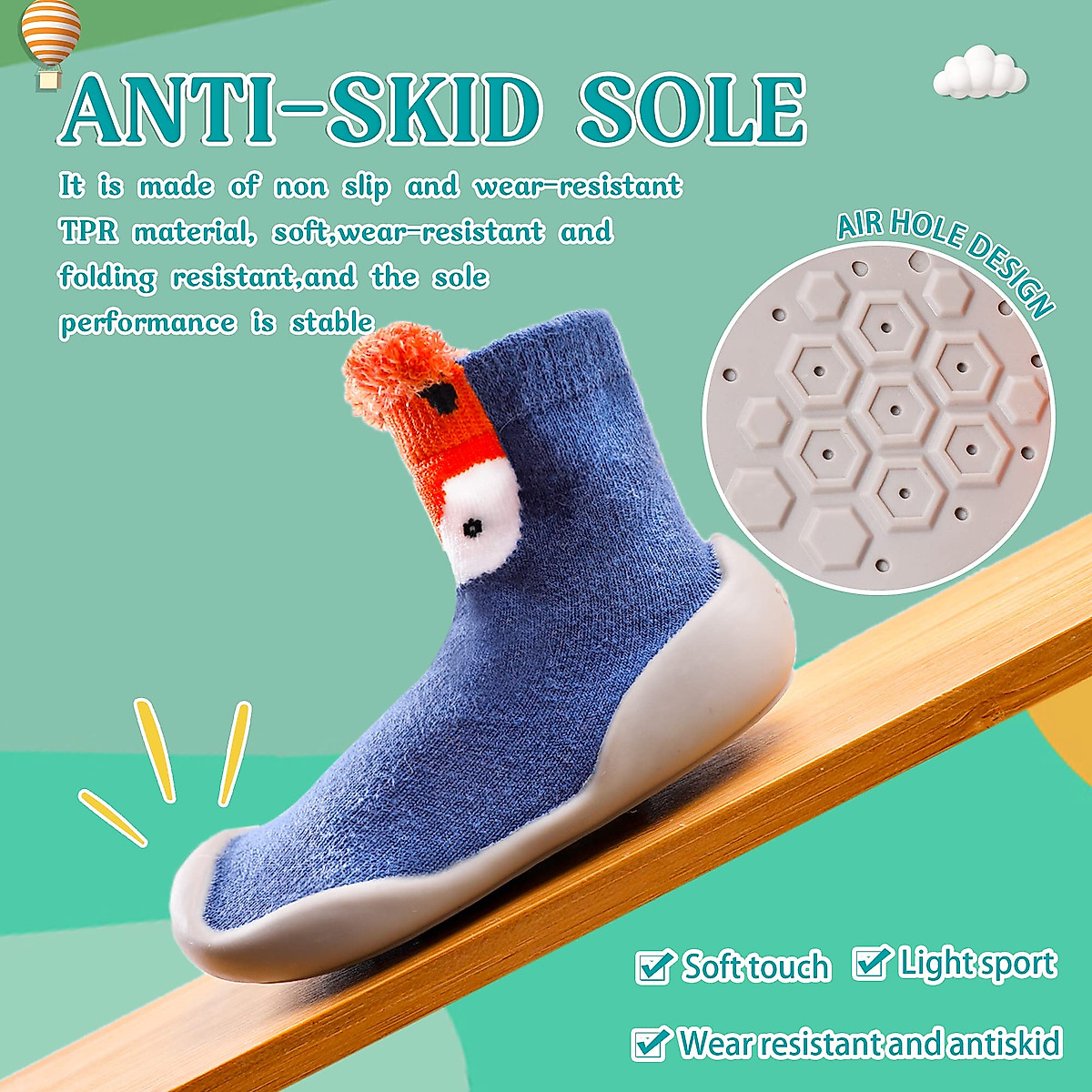 Baby Shoes Toddler Boys Girls First Walking Socks Shoes Non-Skid Slipper Indoor Floor Sneakers for Unisex Newborn Infants(Blue, Small)