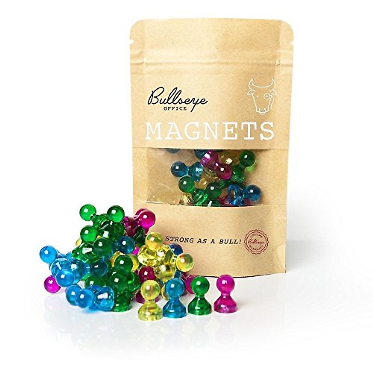 Bullseye Office - Assorted Acrylic Push Pin Magnets - Perfect as Refrigerator Magnets, Whiteboard Magnets, Office Magnets (48, Assorted)