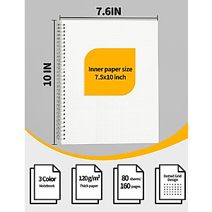 SUNEE Spiral Dotted Notebooks - B5 Spiral Bullet Journals, 120gsm Thick Dotted Paper, 3 Pack Dot Grid Notebook for Women, School, Office, 80 Sheets, 7.6" x 10", Blue, Pink, Transparent