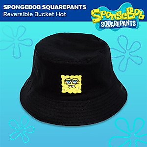 Spongebob Squarepants Bucket Hat, Packable Travel Hat, Reversible Wide Brim Summer Cap, Black and Yellow, One Size