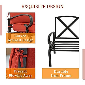 Oakmont Outdoor 2 Pcs Patio Loveseat Bench with Thick Cushions Coffee Table Metal Furniture Set Sofa, Wrought Iron Look(Red)