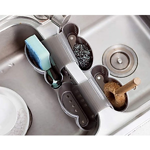 Kitchen Sink Caddy Sponge Holder - Plastic Saddle - Brush and Sponge Holder Organizer with Drain - Double Sink Saddle Faucet Caddy by Crazy Chef