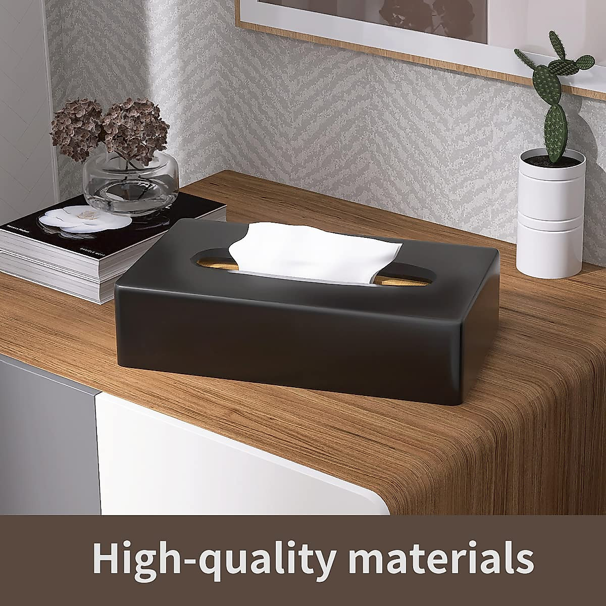 Y-in Hand Tissue Box Cover, Rectangular Black Wall Mounted Facial Paper Holder Dispenser, Prefert for Storage on Bathroom Vanity, Kitchen, Night Stand, Countertops Office and Car.