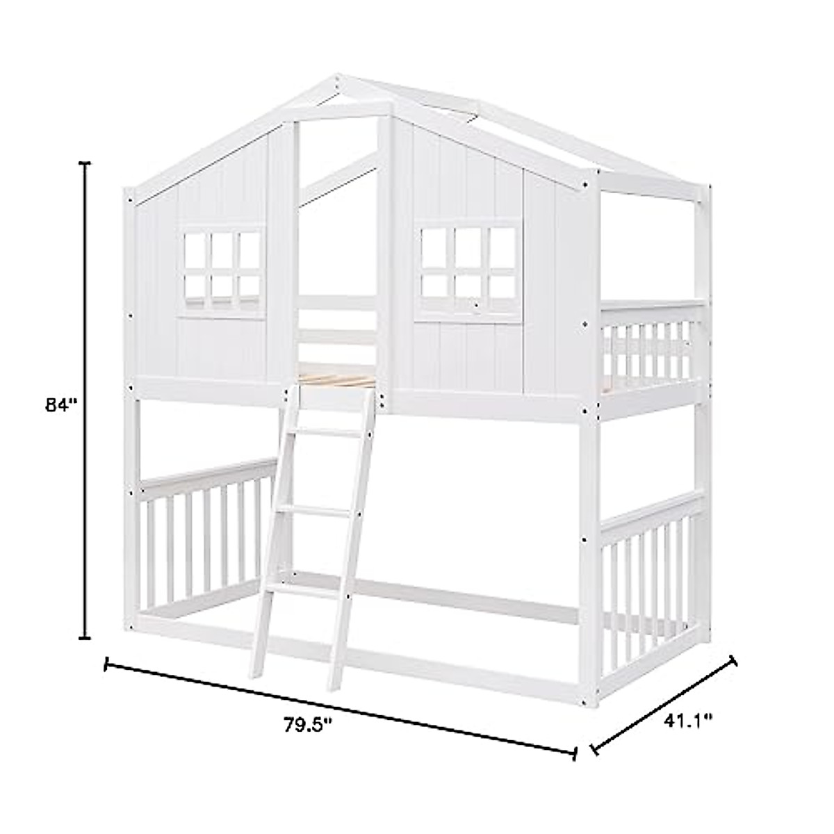 Merax Twin Over Twin House Bunk Bed with Ladder, Twin Wood Bed Frame with Roof Design, Bunk Bed for Teens, Boys and Girls, White