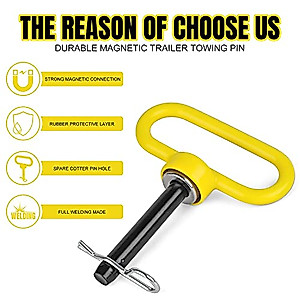 Comonc Magnetic Trailer Hitch Pin 1/2 Inch with Cotter Pin, 1500 Lbs Trailer Pin, Stainless Steel Heavy Duty Lawn Mower Hitch for Lawn Sweeper, ATV, Garden Tractor