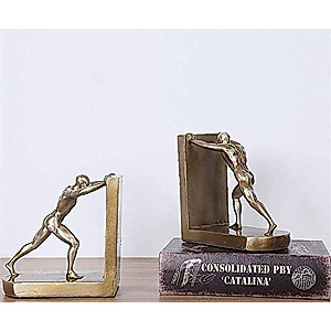 QLAZO Bookend Supports HeavyDuty ， Small Humanoid Bookend Set of Two, Bronze Finish Book Organizer Children Adults Desk Office Home Decoration