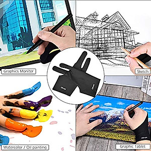 OTraki 4 Pack Artist Gloves for Drawing Tablet Free Size Artist's Drawing Glove with Two Fingers for Graphics Pad Painting Good for Right Hand or Left Hand - 2.95 x 7.87 inch