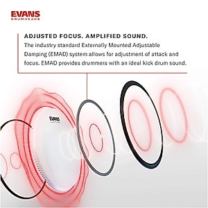 Evans EMAD System Pack, 22” (2pc) – Includes Batter Bass Drumhead and Resonant Drumhead -Externally Mounted Adjustable Damping System Allows Player to Adjust Attack and Focus Without Removing Drumhead
