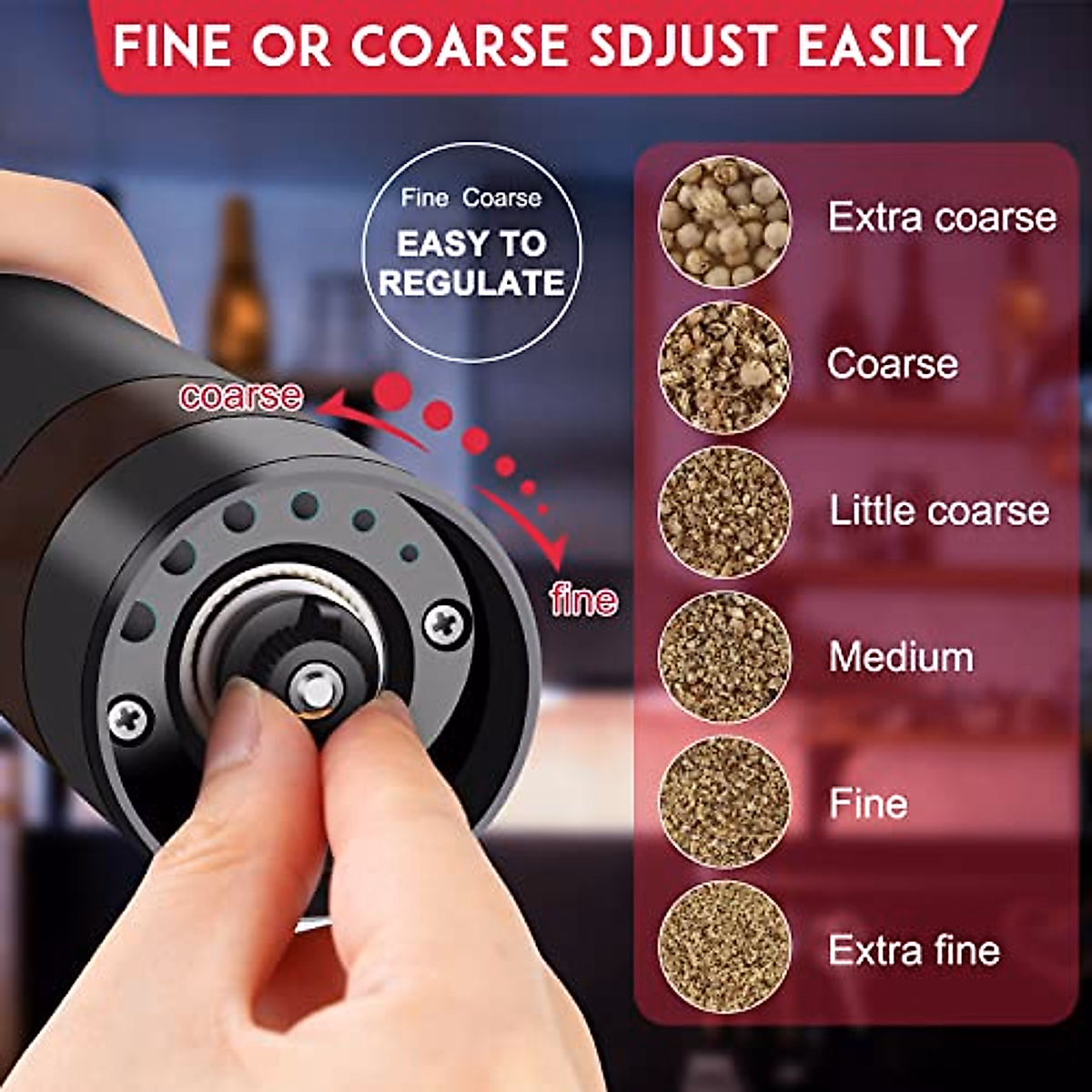 Electric Salt and Pepper Grinder Set - Automatic Pepper and Salt Mill Grinder USB Rechargeable with Adjustable Coarseness LED Light One Hand Operation